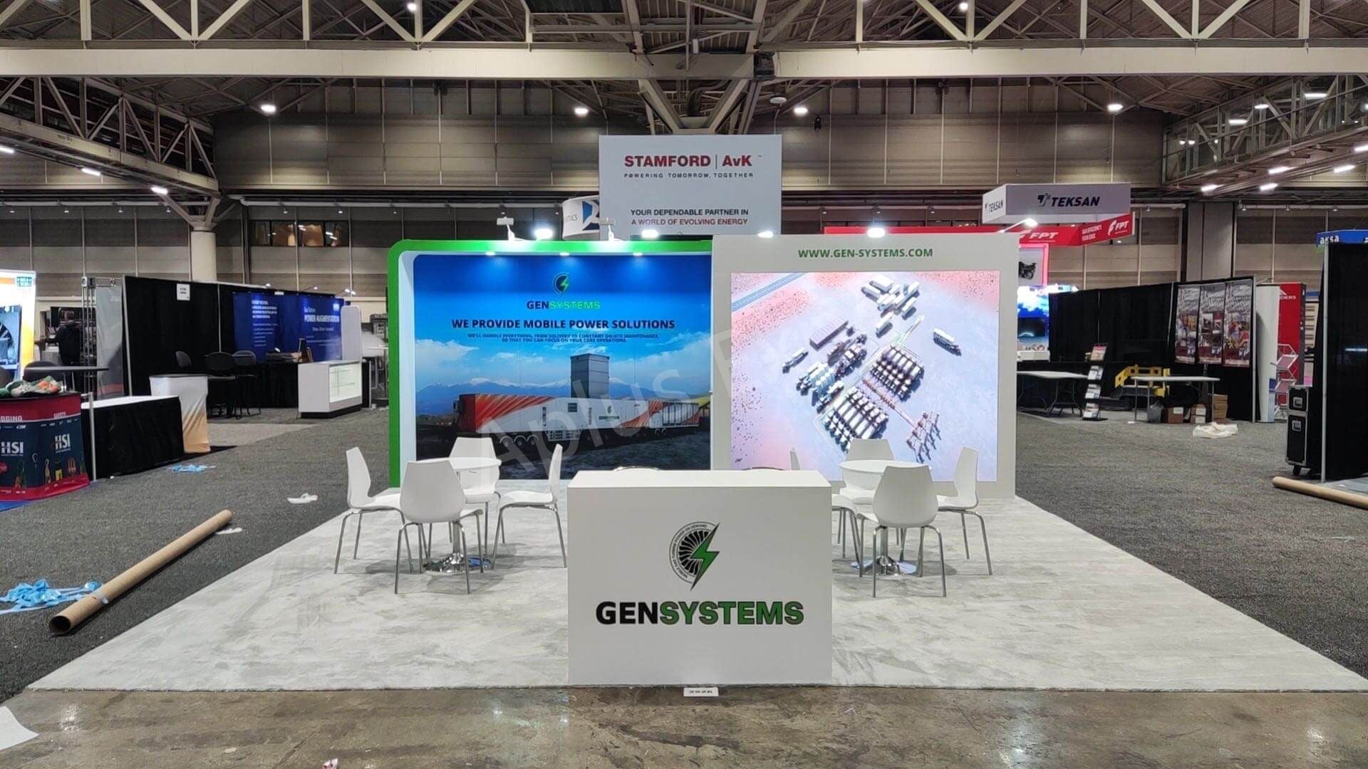 Gensystems 20′x20′ POWER GEN2024 LED Video Wall Booth - aplusexpo