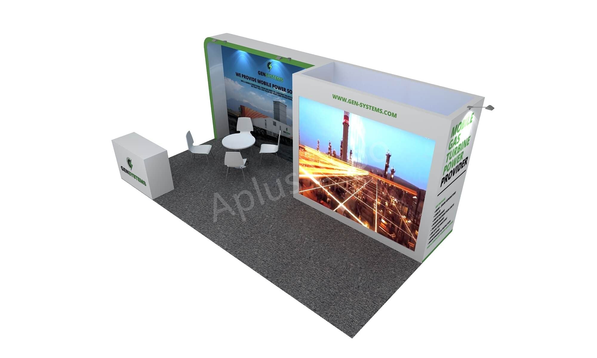 Gensystems 20′x20′ POWER GEN2024 LED Video Wall Booth - aplusexpo