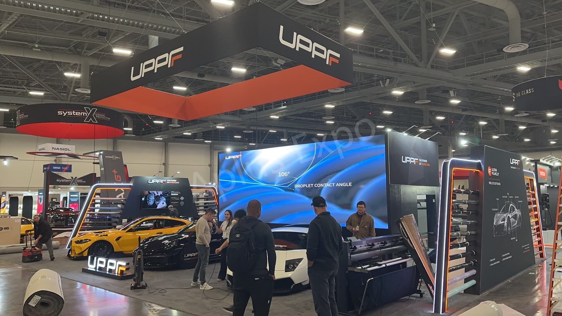 UPPF 50′x50′ SEMA 2023 LED Video Wall Booth - aplusexpo