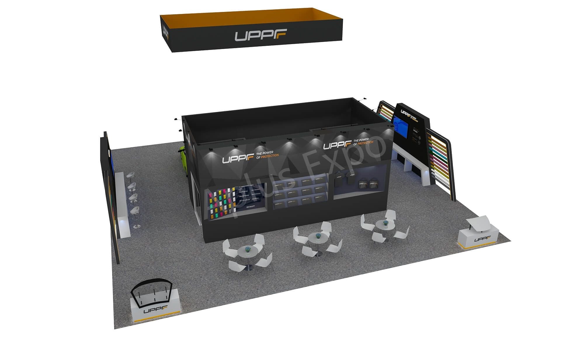 UPPF 50′x50′ SEMA 2023 LED Video Wall Booth - aplusexpo